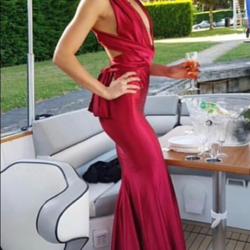 Sexy Sultry Red Silky Satin Gown Gem